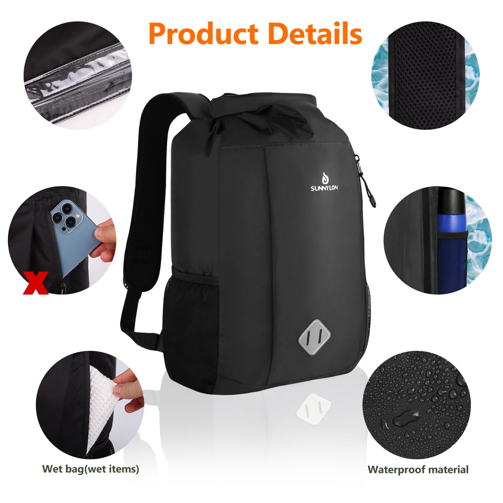 Sunnylon Dry Bag Backpack, 20 L Dry Bag Waterproof with Waist Pouch and ...