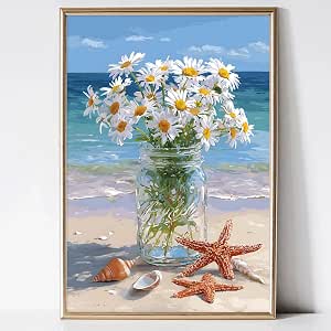 Amazon.com: Ocean Flower Pictures Blue Daisy Artwork Starfish Picture ...