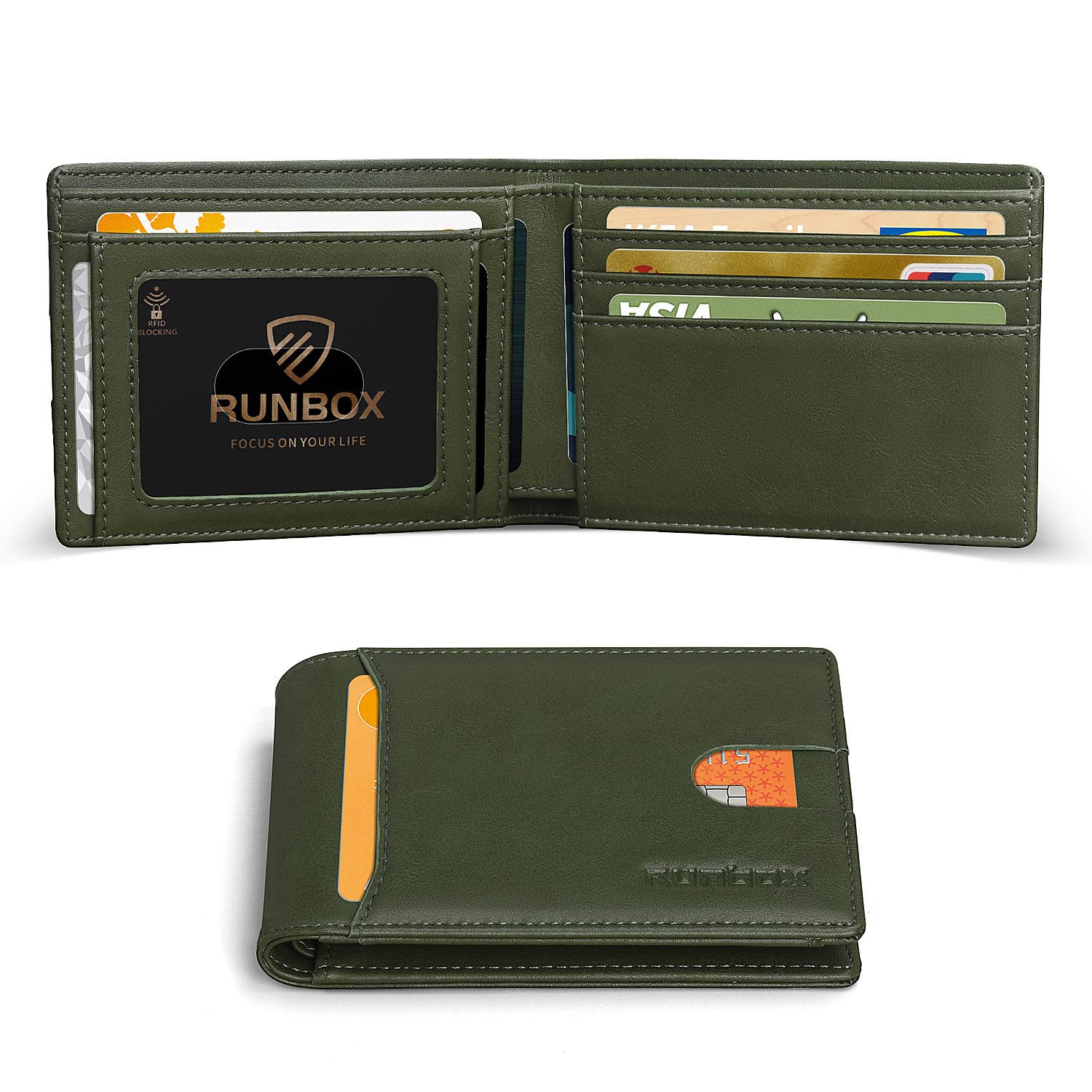 RUNBOX Slim Wallet for Men Minimalist Leather Bifold RFID Blocking with ...