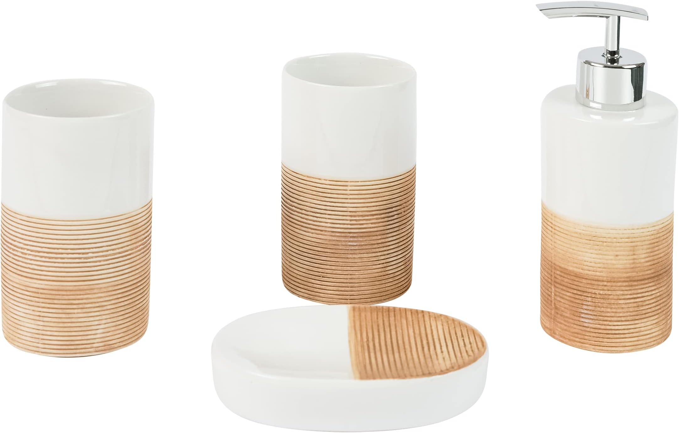 Badezimmer Set Beige UMLACA Bad Zubehör Keramik 4-Teiliges Enthält ...