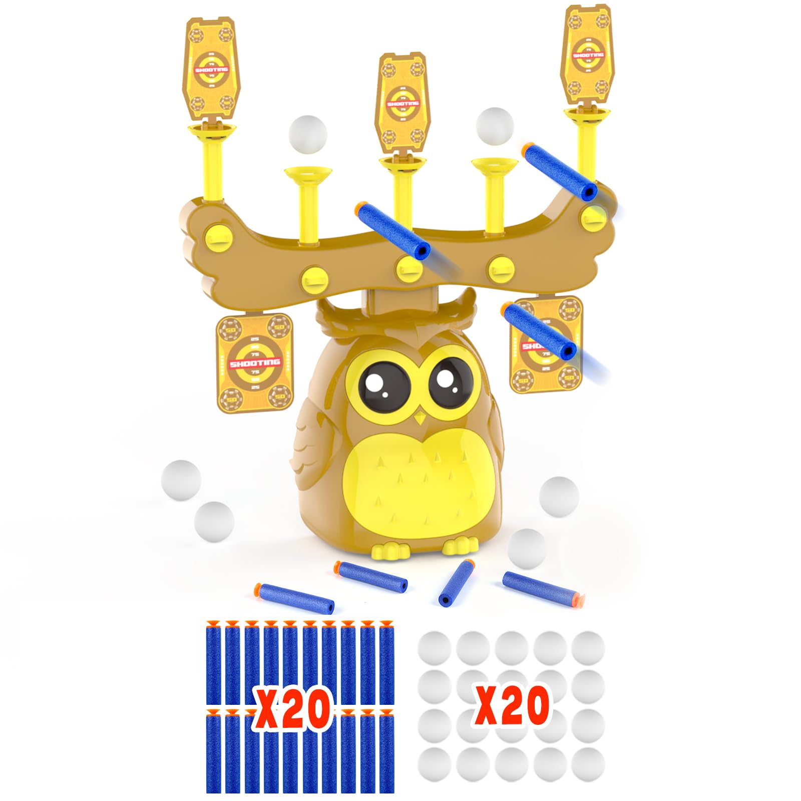 Amazon.co.jp: EagleStone おもちゃ 玩具 的あて 電子ターゲット 2in1 フクロウ 2つモード 気流 浮遊球 電池給電 USB給電 スポンジ弾20個 ボール20個 ...