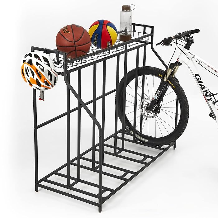 Buy 4 Bike Stand Rack with Storage, Heavy Duty Garage Organizer - Metal ...
