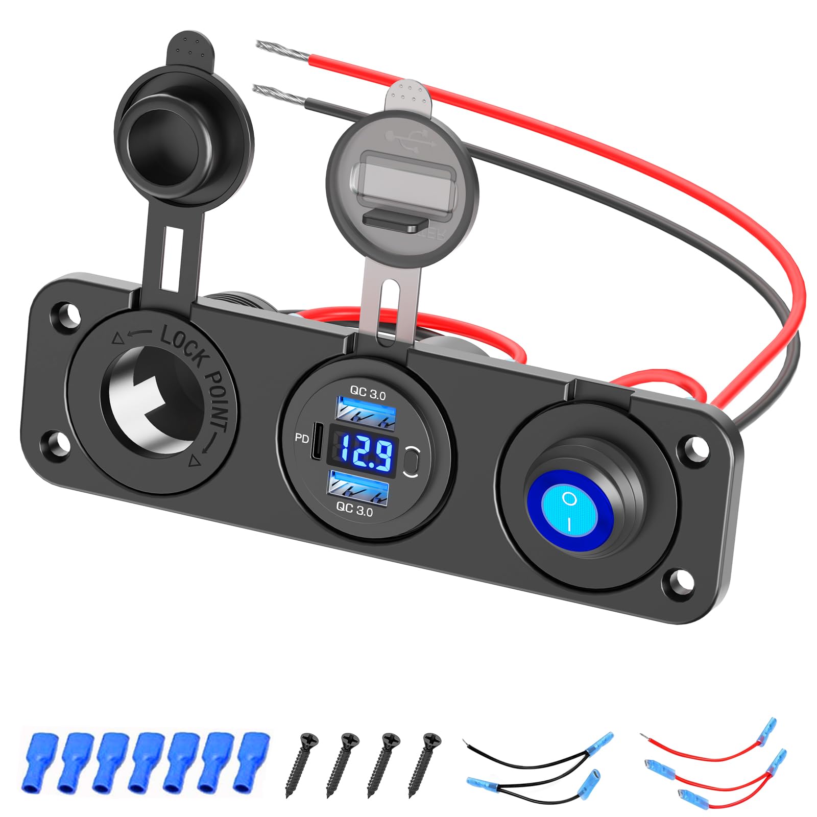 Amazon.com: 12V USB Outlet Panel 3 in 1, Dual Quick Charge 3.0 and PD3 ...
