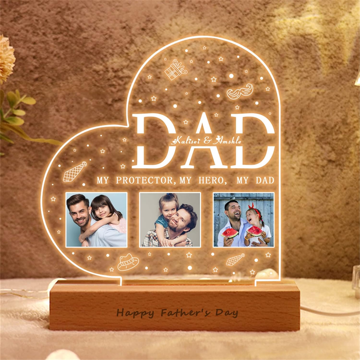 Personalized Dad Photo Light Custom Dad Picture Frame Acrylic Plaque ...