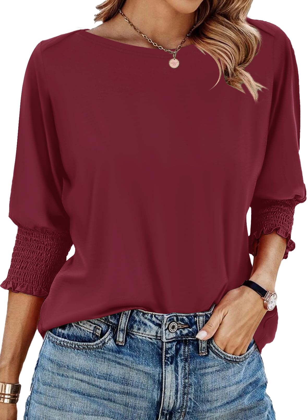 IECCP Womens Summer Tops Womens 3/4 Sleeve Tops Puff Sleeve Elbow ...