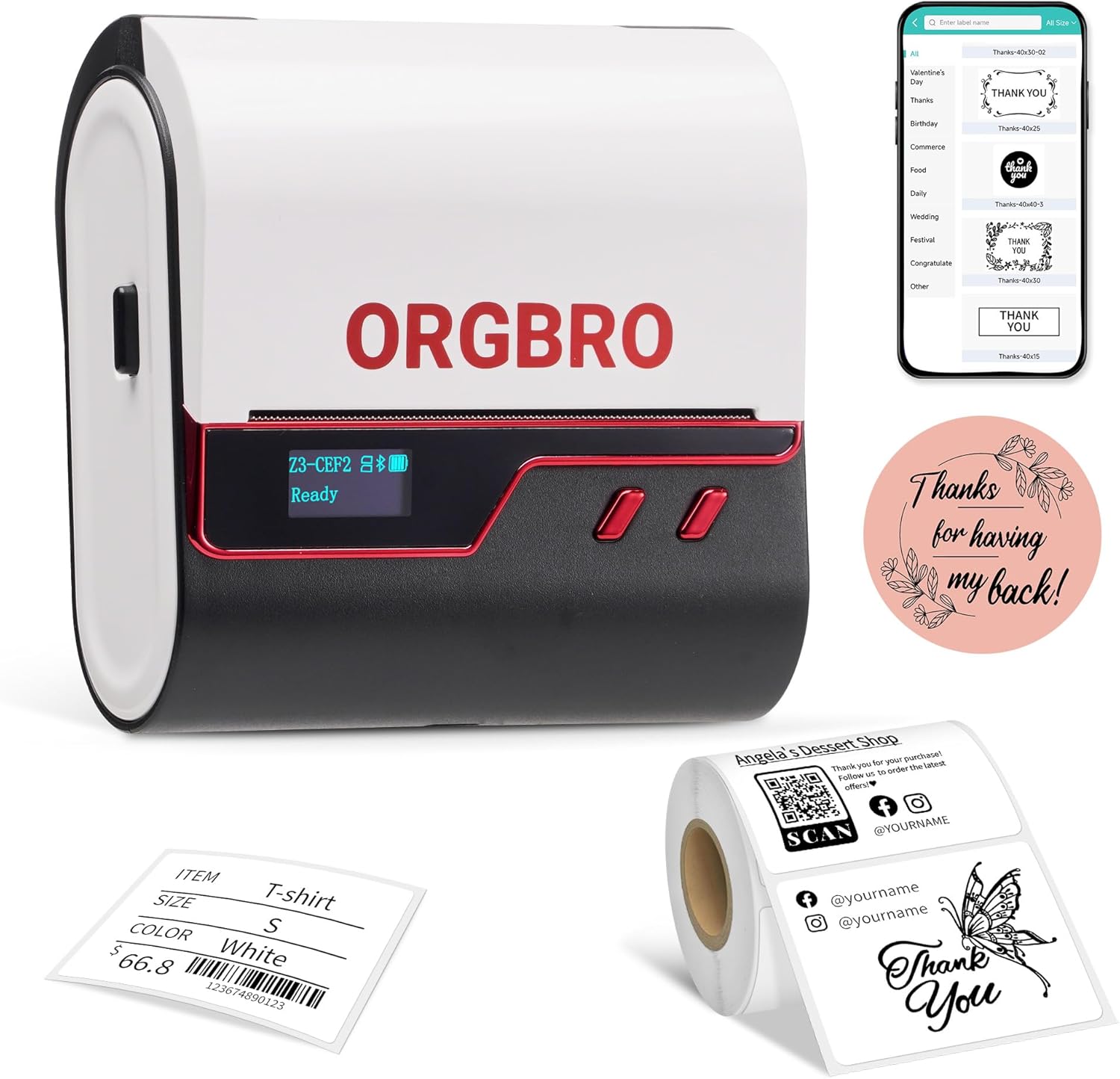 ORGBRO Label Maker, Z3 Bluetooth Thermal Label Printer 2-3 Inch Print ...