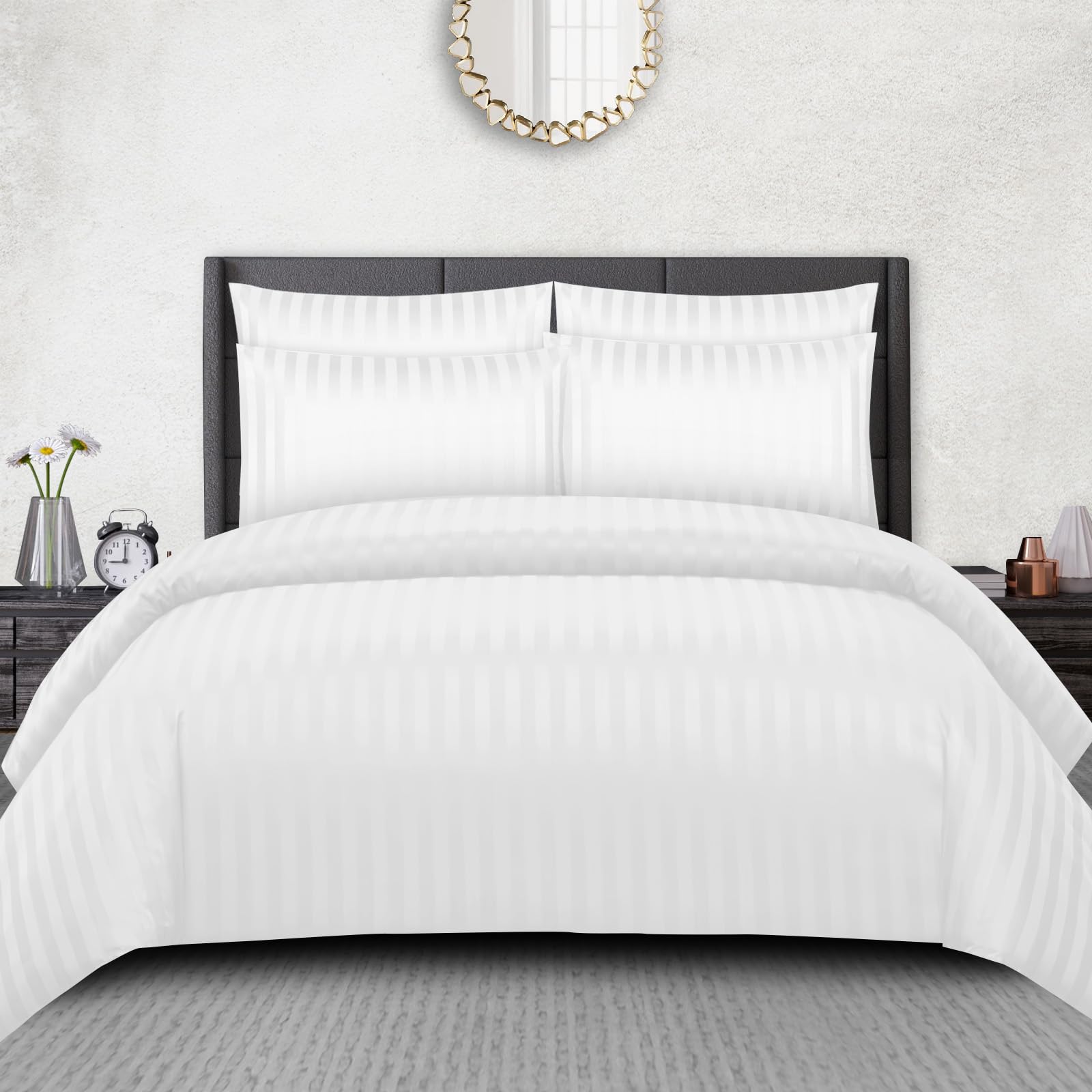 Pamposh Satin Stripe King Size Duvet Cover Sets - Premium Hotel Quality ...
