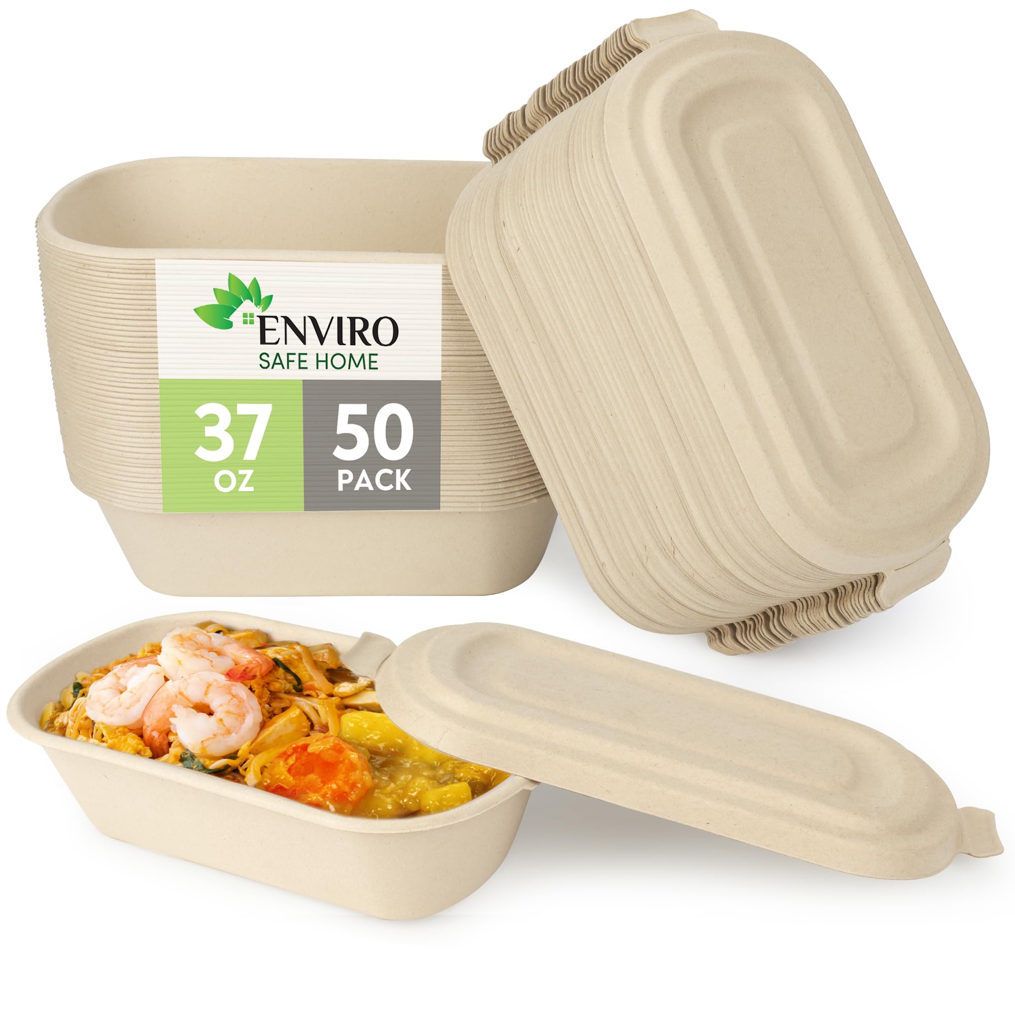 Buy 37 Oz Bamboo Disposable Food Containers, 50 Pack - Heavy Duty ...