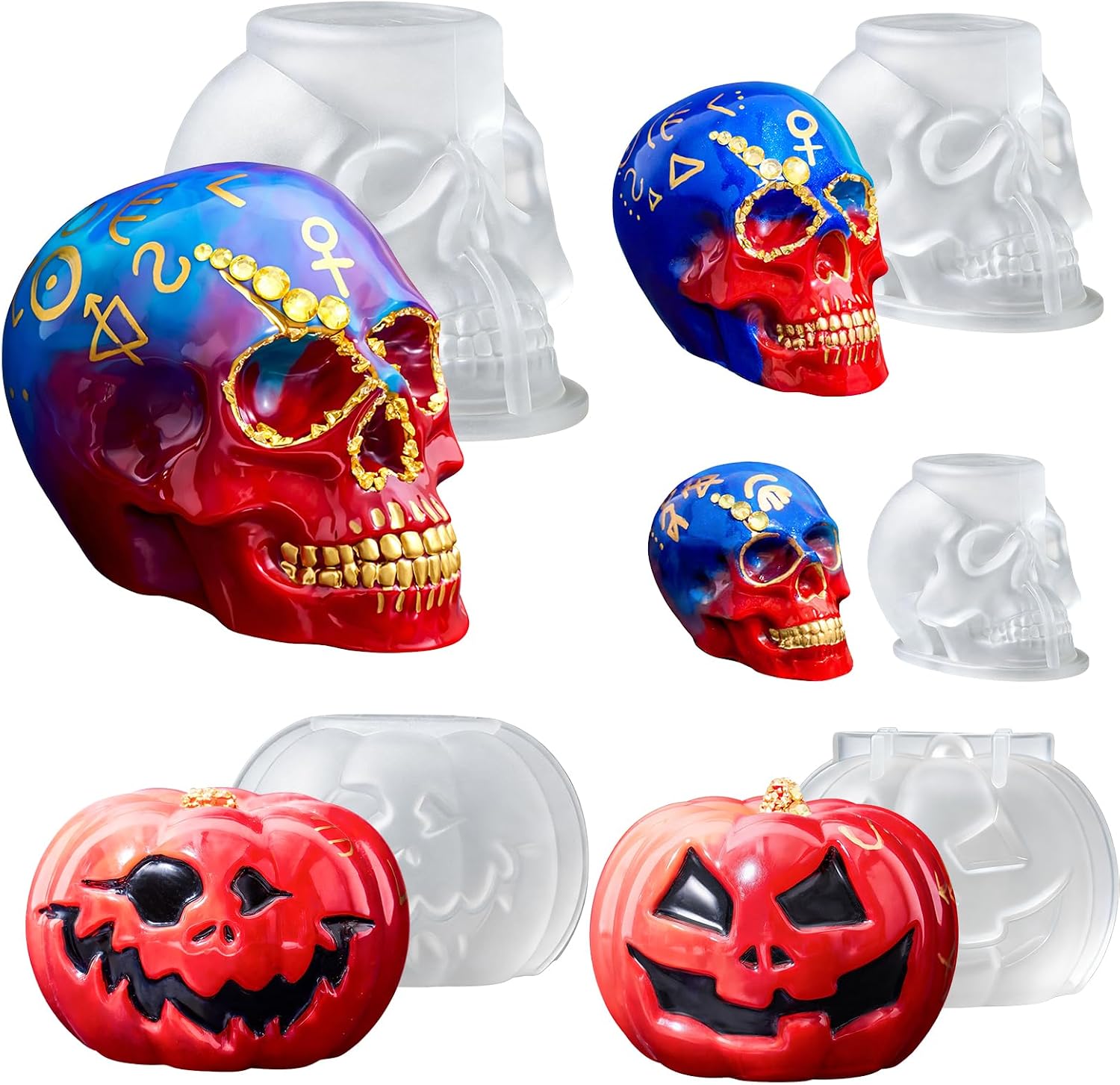 Amazon.com: 5 Pcs Large + Medium + Small 3D Skull Pumpkin Resin Molds ...