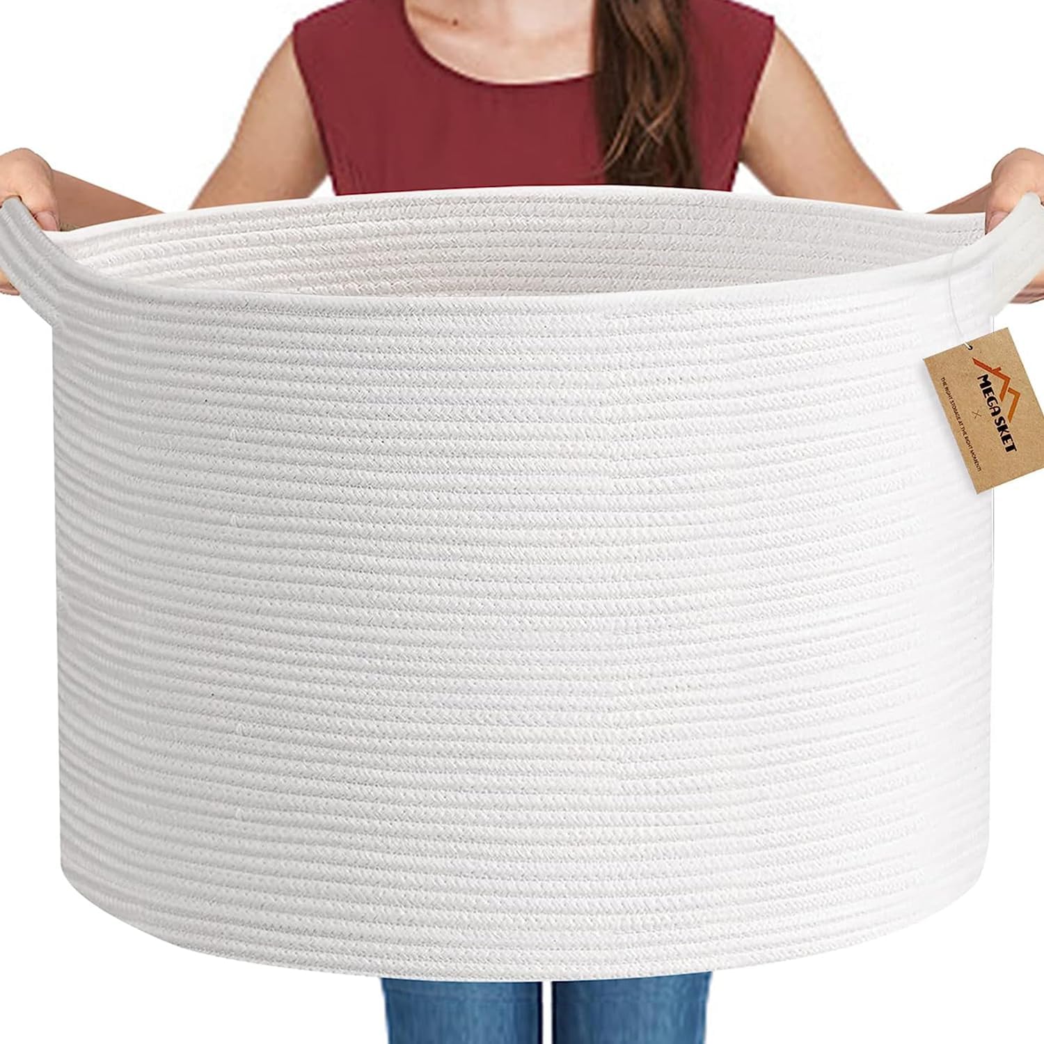 Amazon.com: MEGASKET White Rope Storage Baskets, 22" X 22" X 14" Extra ...