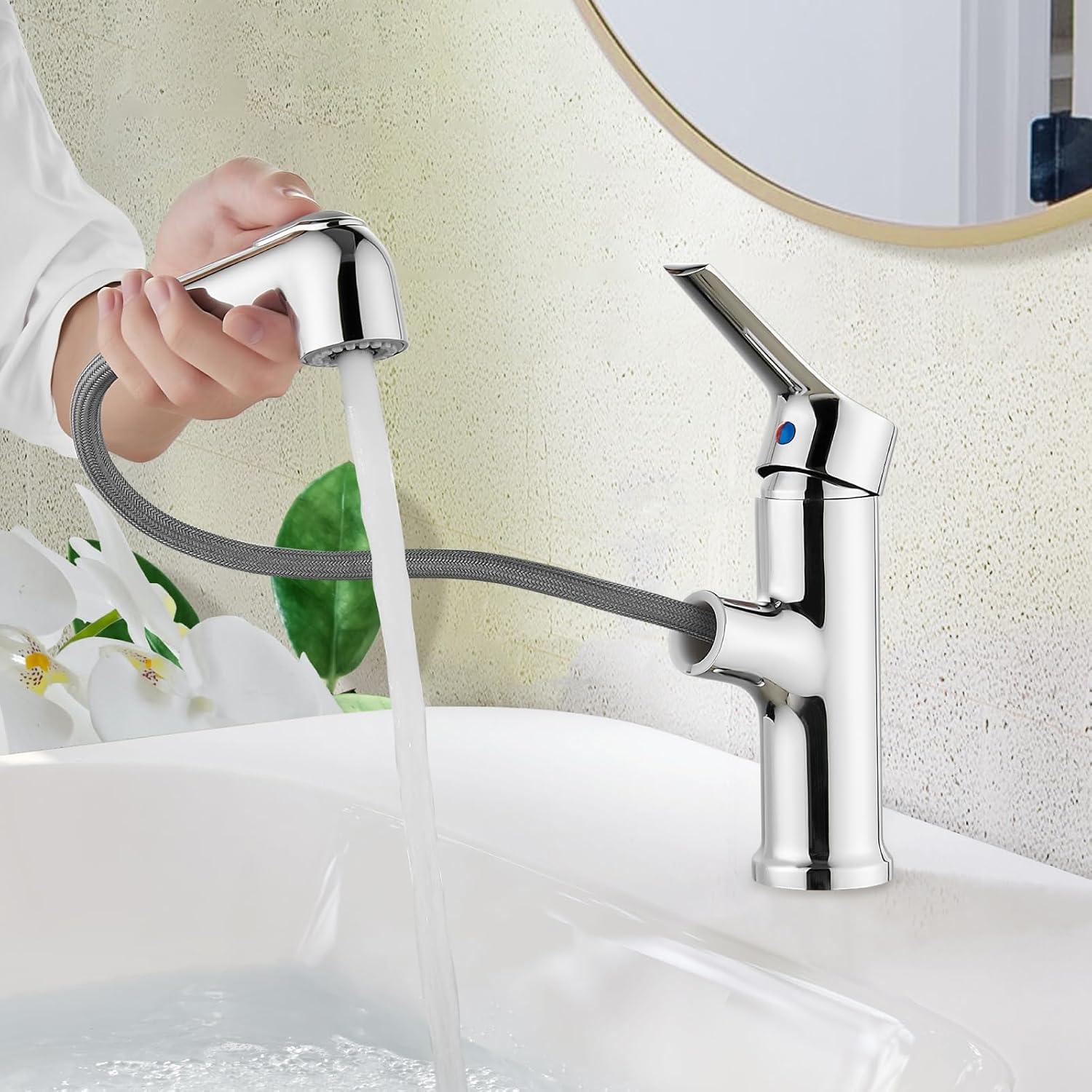 Hiweer Polish Chrome Pull Out Bathroom Faucet Single Hole Commercial Rv ...