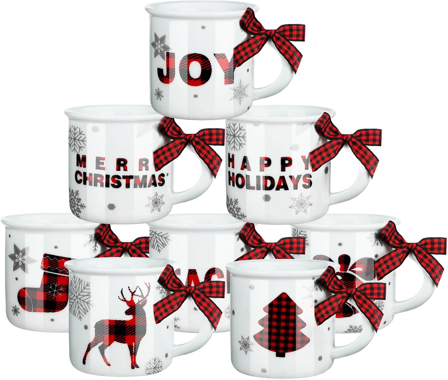 Amazon.com: Sliner 8 Pcs Christmas Mini Coffee Mug with Ribbon Red ...
