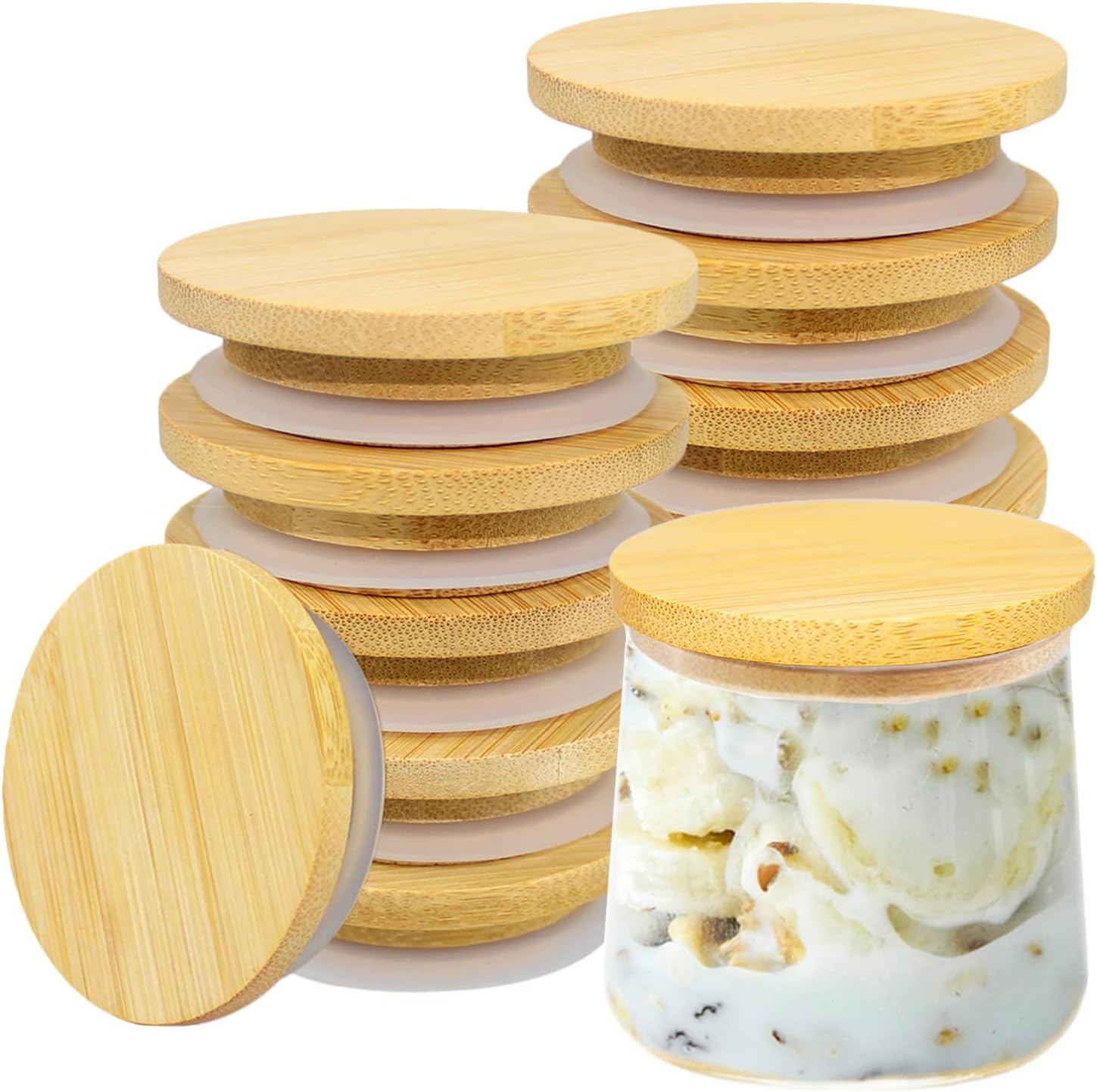 Amazon.com: RTUDOPUYT Yogurt Jar Lids, 10 Pc Wooden Lids for Oui Yogurt ...
