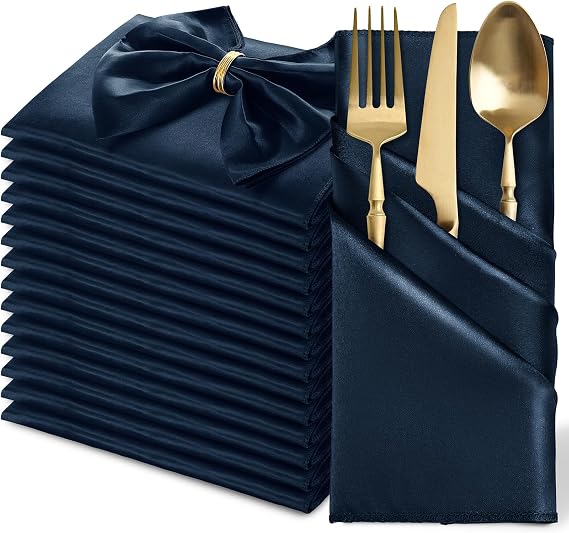 Amazon.com: MILVOWOC 12 Pack Square Navy Blue Satin Napkins 20 x 20 ...