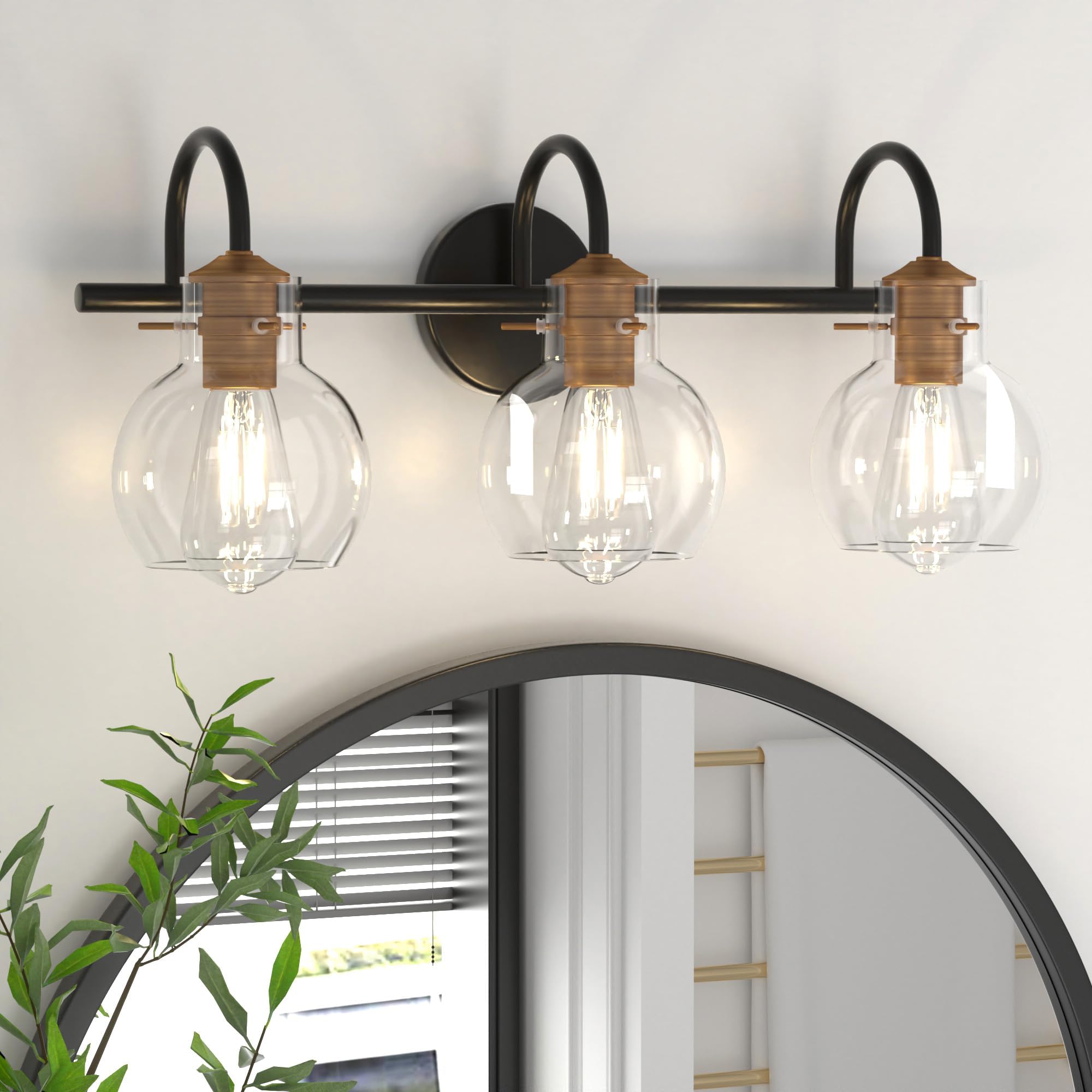 PRIMEPLUS Bathroom Light Fixtures, Black and Copper 3 Light Bathroom ...