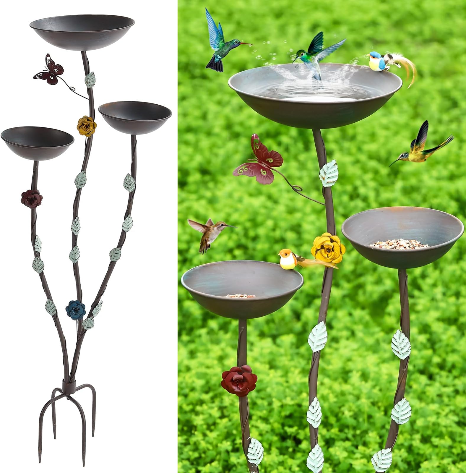Amazon.com: Metal Bird Baths for Outdoors, Heavy Duty Garden Birdbaths ...