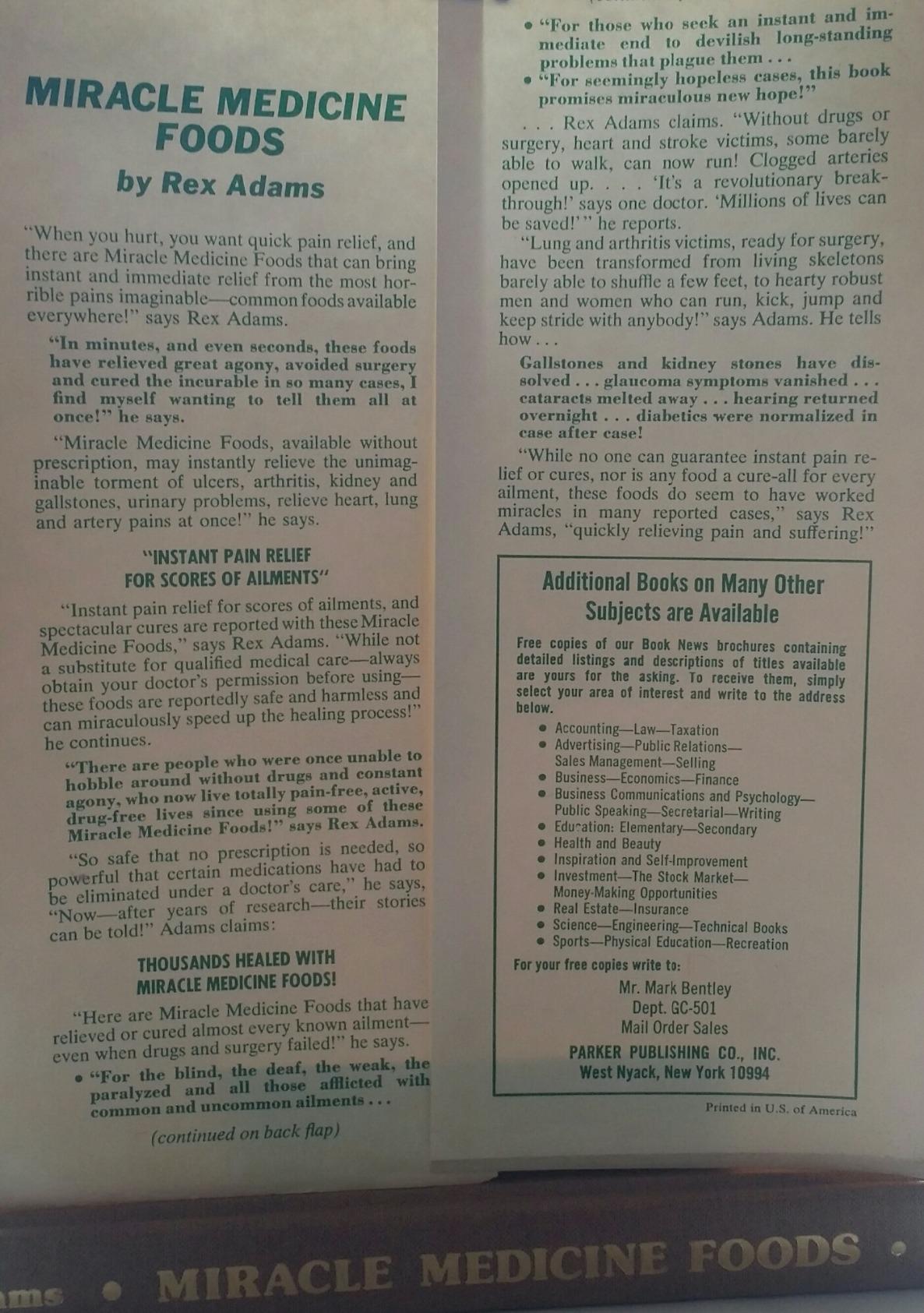 Miracle Medicine Foods (A Reward Book): Adams, Rex: Amazon.com: Books