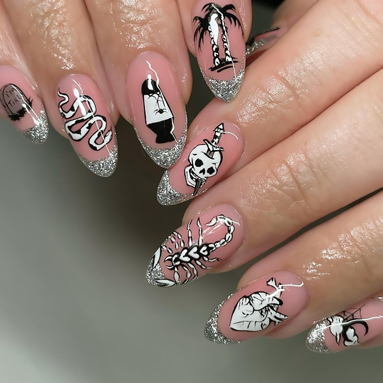 Halloween Press on Nails — Medium Almond Fake Nails, French Tip False ...