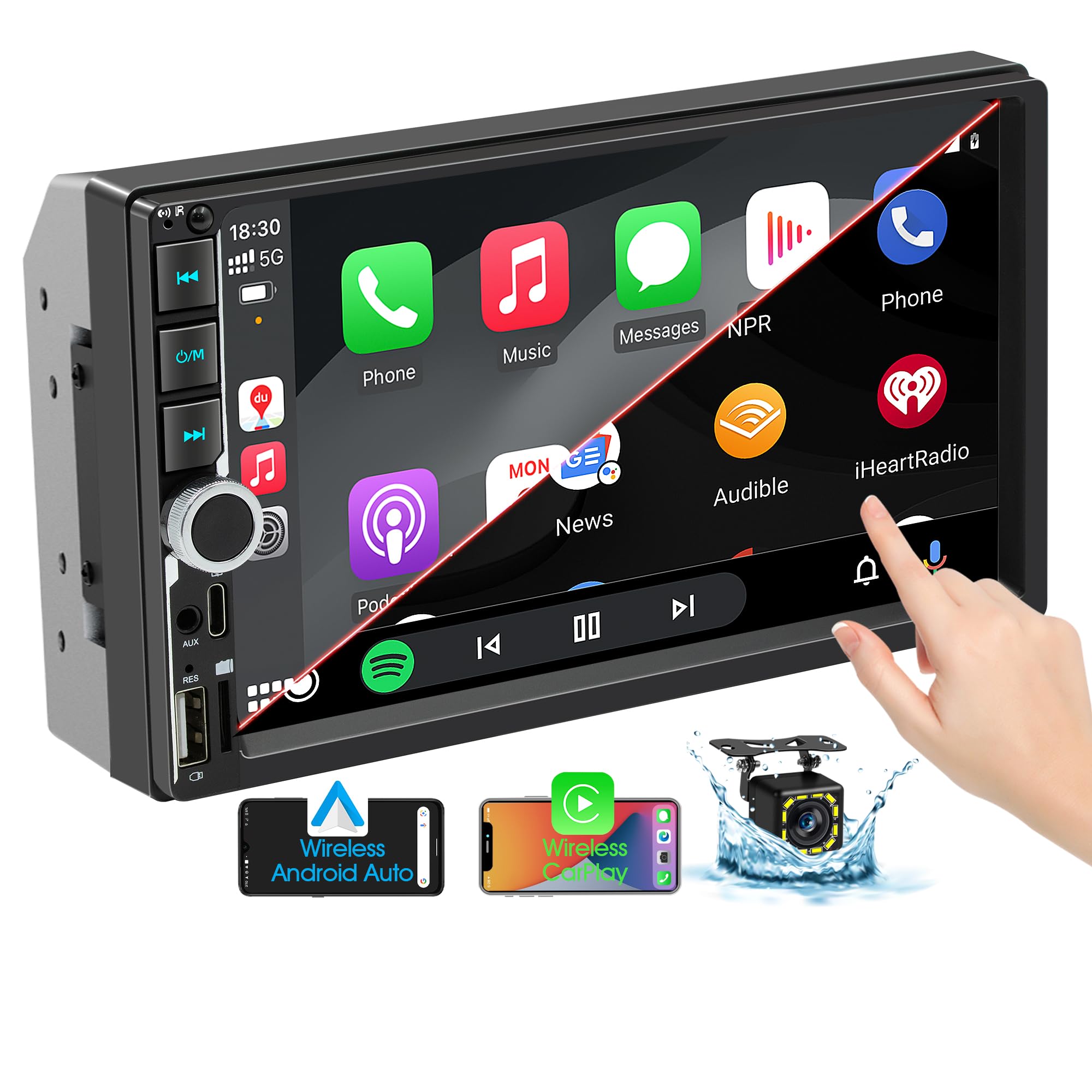 Amazon.com: [Inalámbrico mejorado] Estéreo de coche de doble DIN de 7 ...