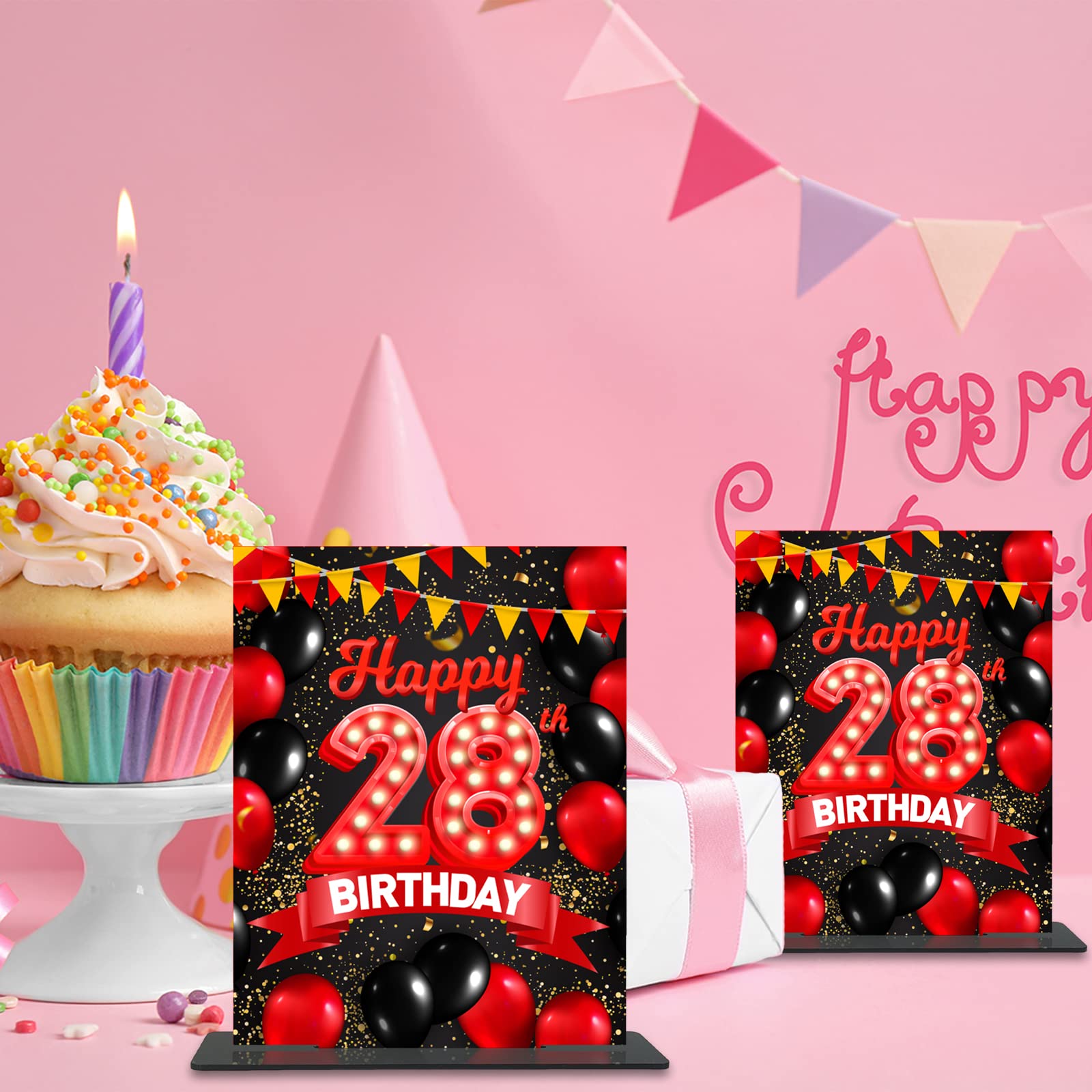 Snapklik.com : Happy 28th Birthday Black & Red Balloon Acrylic Table ...