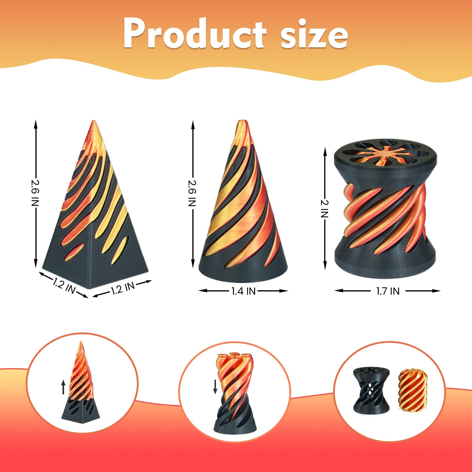 Snapklik.com : 3PCS Impossible Cone,3D Printed Spiral Cone Fidget Toys ...