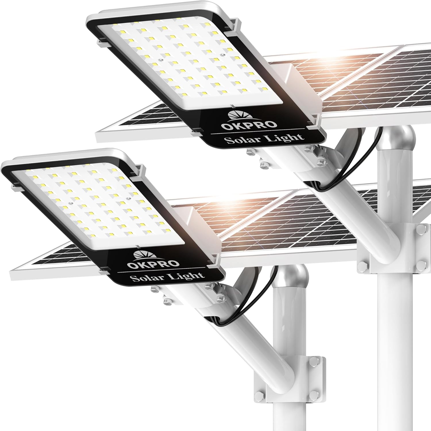 OKPRO 2PACK 20000W Solar Street Lights Outdoor, 7000K Solar Street ...