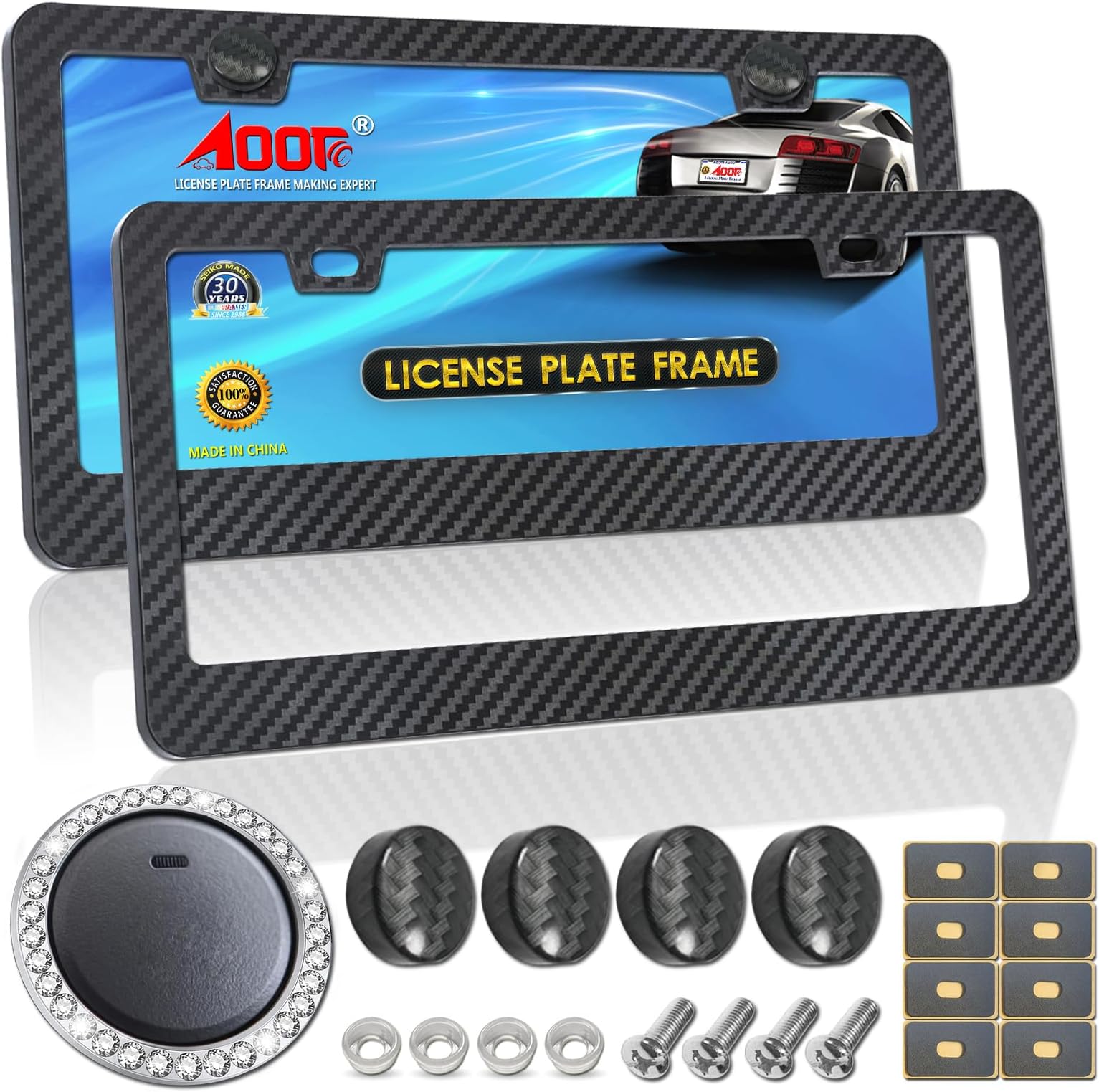 Amazon.com: Carbon Fiber License Plate Frames 2 Pack - Blank License ...