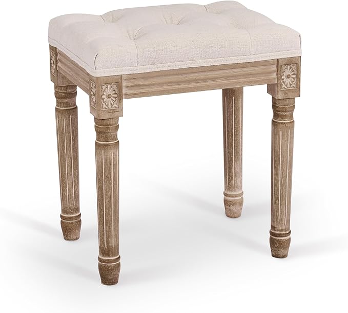 VONLUCE Ottoman, 47 cm High French Vintage Stool with Padded Seat, Wood ...