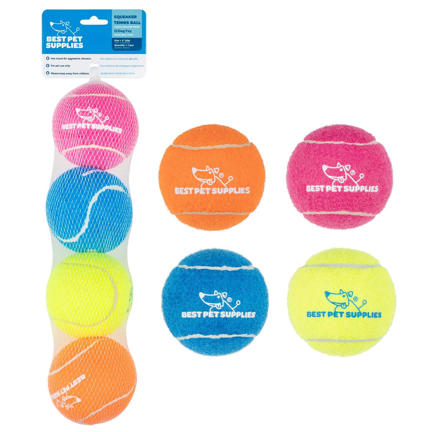 Pet Supplies : Best Pet Supplies Squeaky Tennis Toys for Dogs, 4-Pack ...
