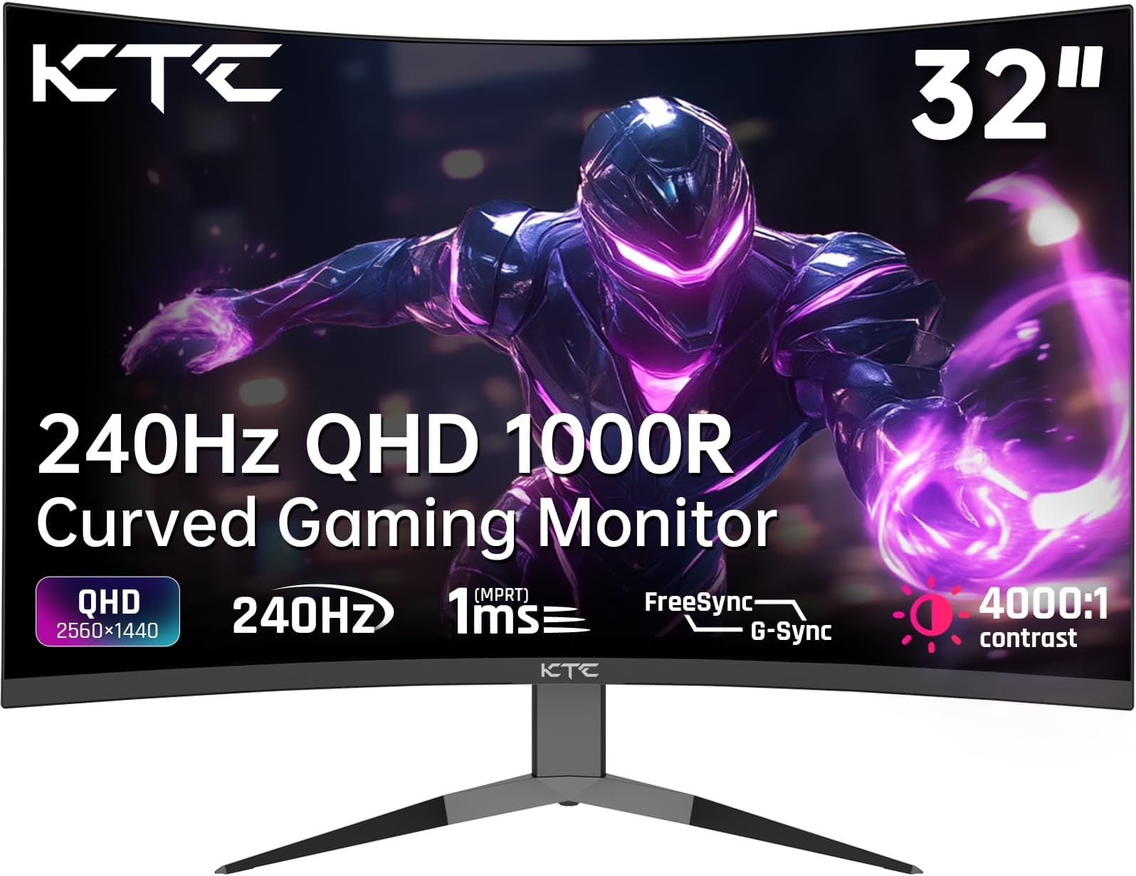 Amazon.com: KTC Monitor curvo para juegos de 32 pulgadas y 240 Hz, 1000R VA, QHD (2560 x 1440p ...