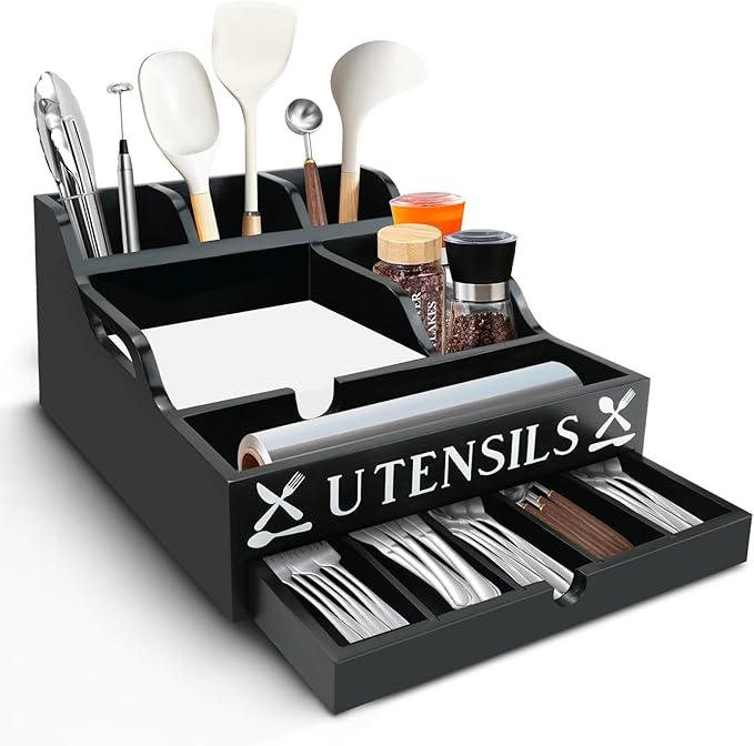 Amazon.com: Kitchen Utensil Holder, Lagre Wooden Cooking Utensil Holder ...