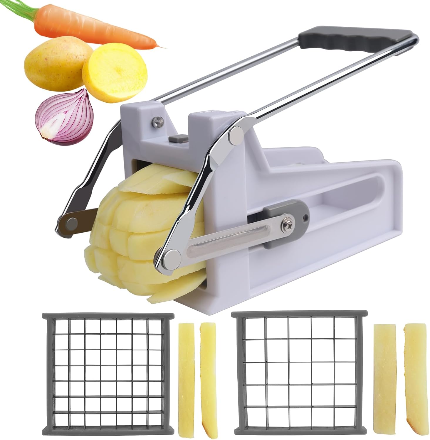 Amazon.com: ANJUKE French Fry Cutter with 2 Stainless Steel Blades ...