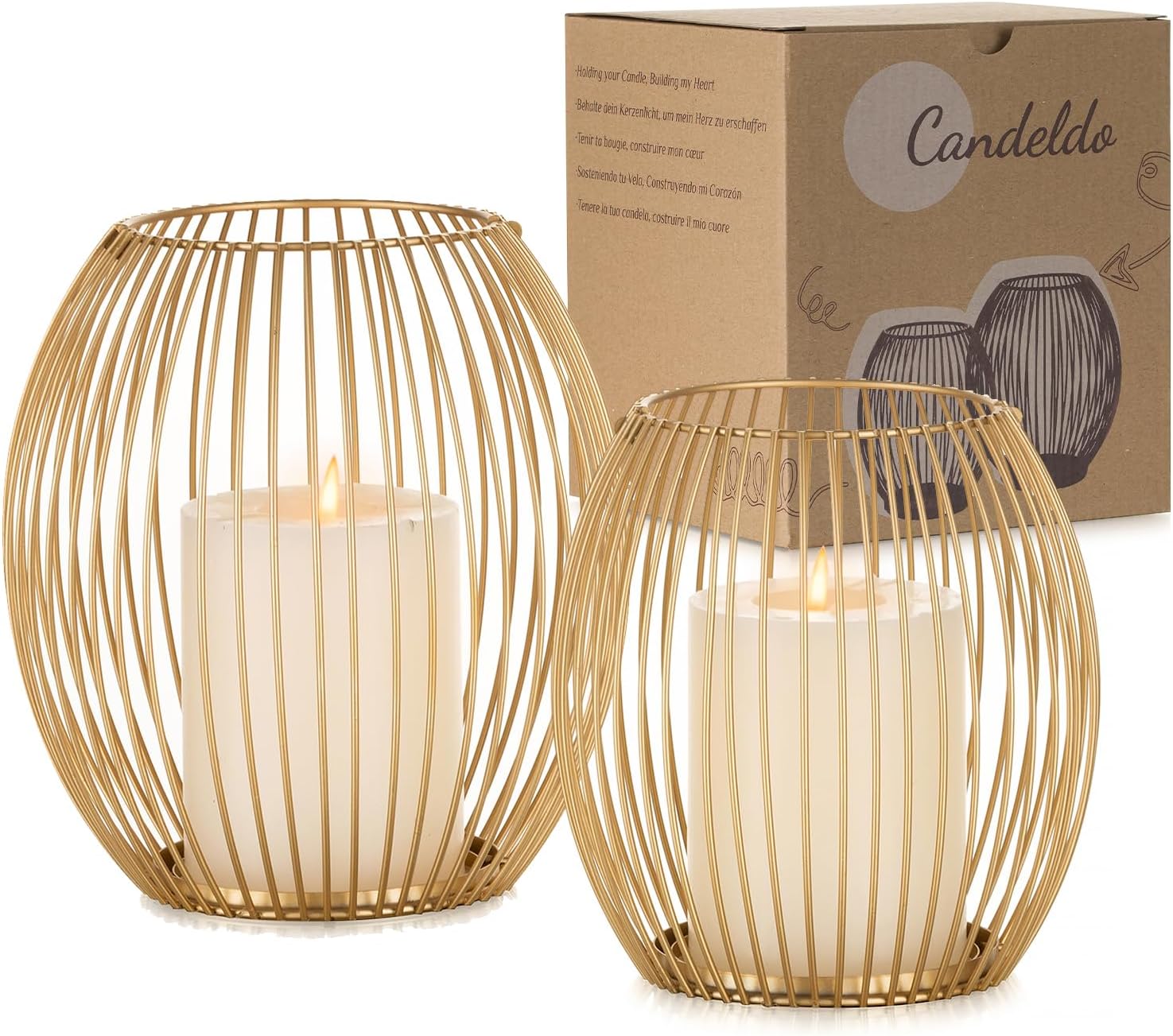 Amazon.com: Candeldo Gold Metal Candle Holder: Candle Lantern Set of 2 ...