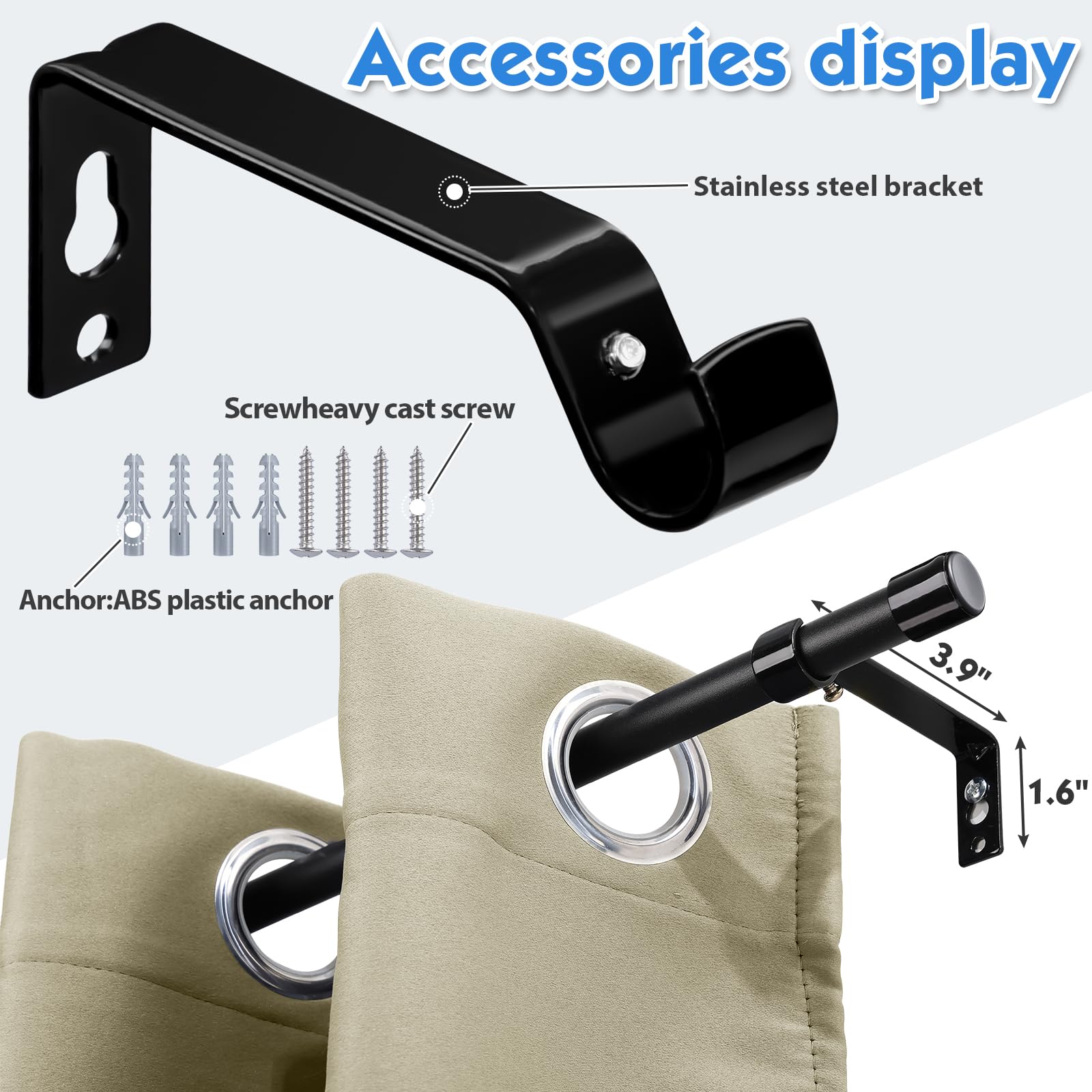 Starbover Black Curtain Rods 2 Pack, Extendable Curtain Rods for ...