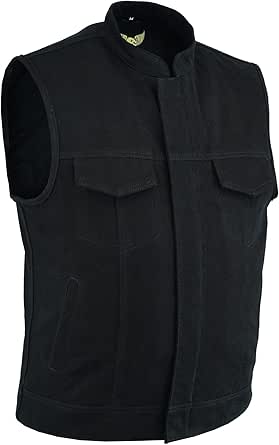 Leatherick Men’s SOA Black Denim Motorcycle Vests Bikers Club Vest with ...