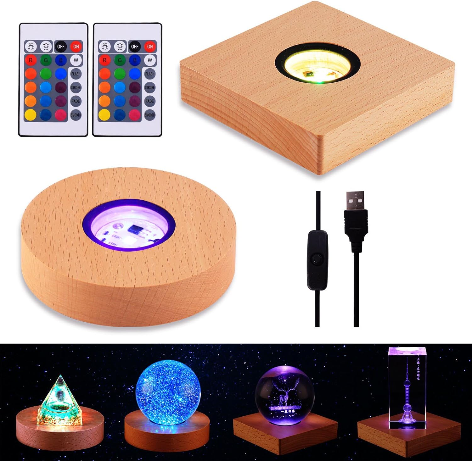 Amazon.com: Colorful Wood Light 4" LED Display Base MYOUKE RGB Display ...