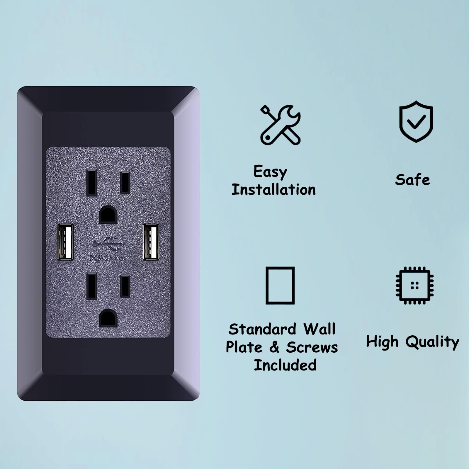 Snapklik.com : Greencycle Black USB Outlets Receptacles,1 Pack 15 Amp 4 ...
