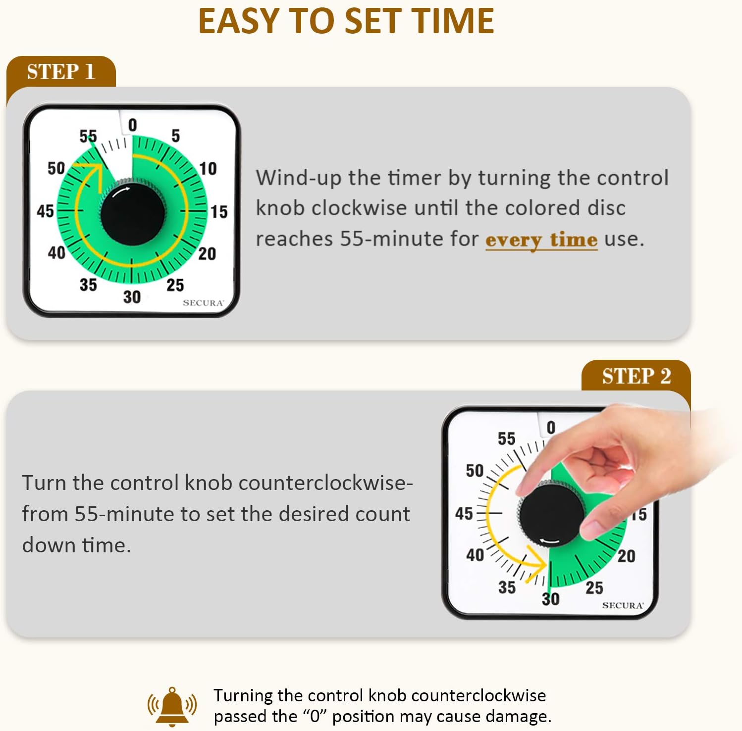 Secura 60-Minute Visual Countdown Timer, 7.5-Inch Oversize Classroom ...