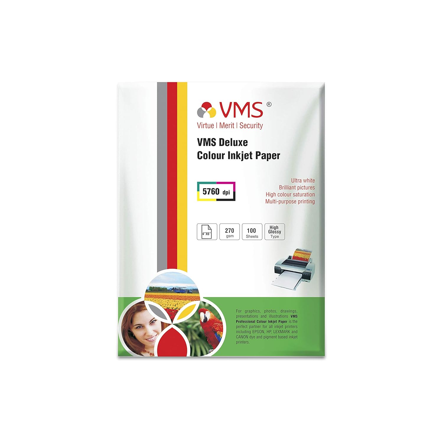VMS Deluxe 270 GSM 4R (4 x 6) Photo Paper High Glossy, White (127046 DG ...