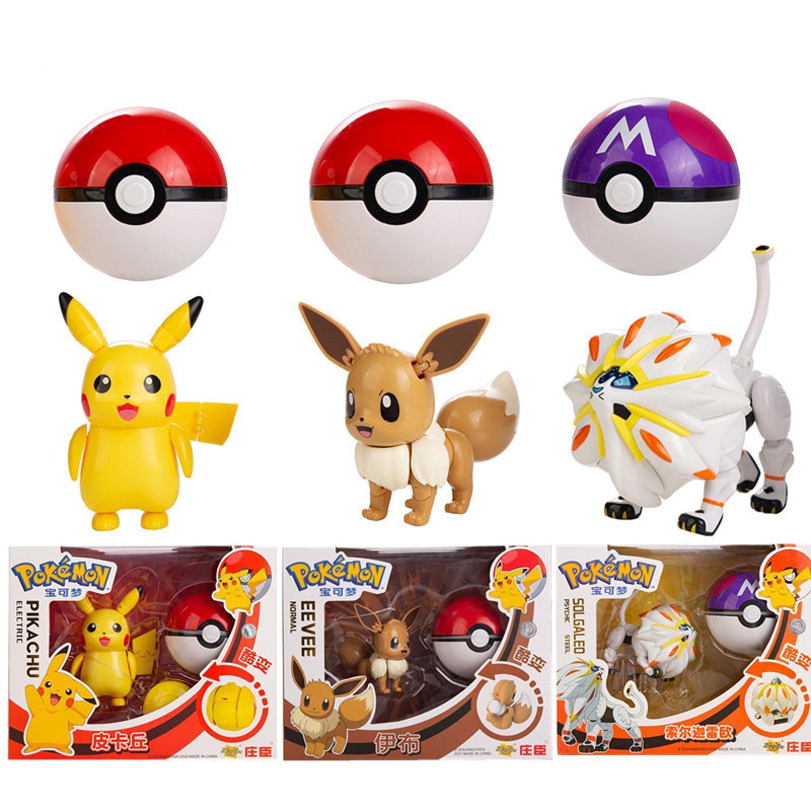 Buy 3Pcs Pokemon Pokeball Deformation Toy Set Anime Figure Eevee ...