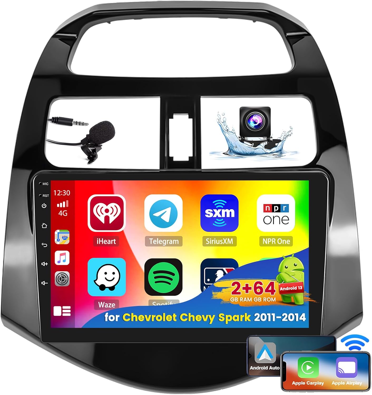 Roinvou [2G+64G] Radio de coche para Chevrolet Chevy Spark 2011-2014 con coche inalámbrico ...