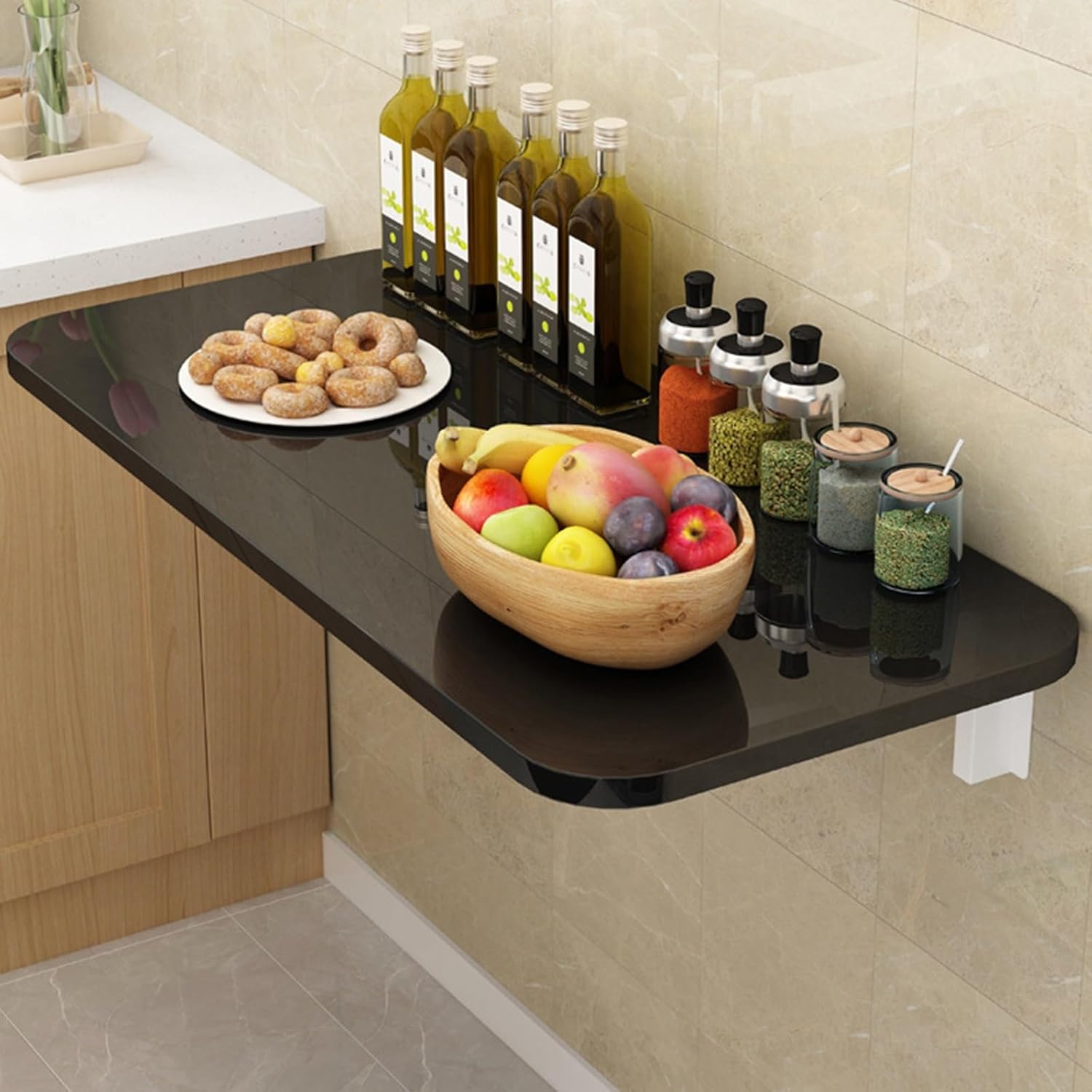 Wall-Mounted Folding Table, Space-Saving Black Desk (60x40cm), Compact ...