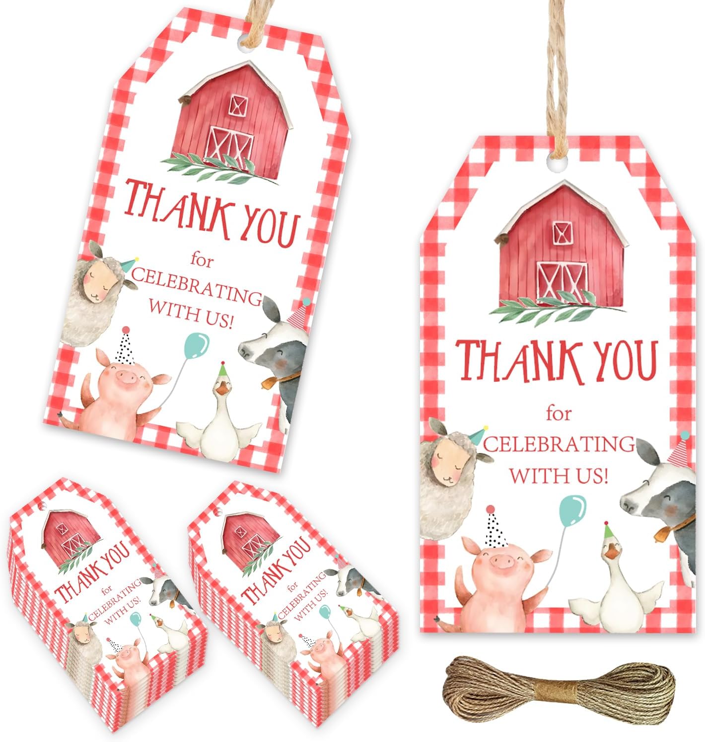 Amazon.com: 50Pcs Farm Animals Theme Thank You Tags Red Farmhouse Thank ...
