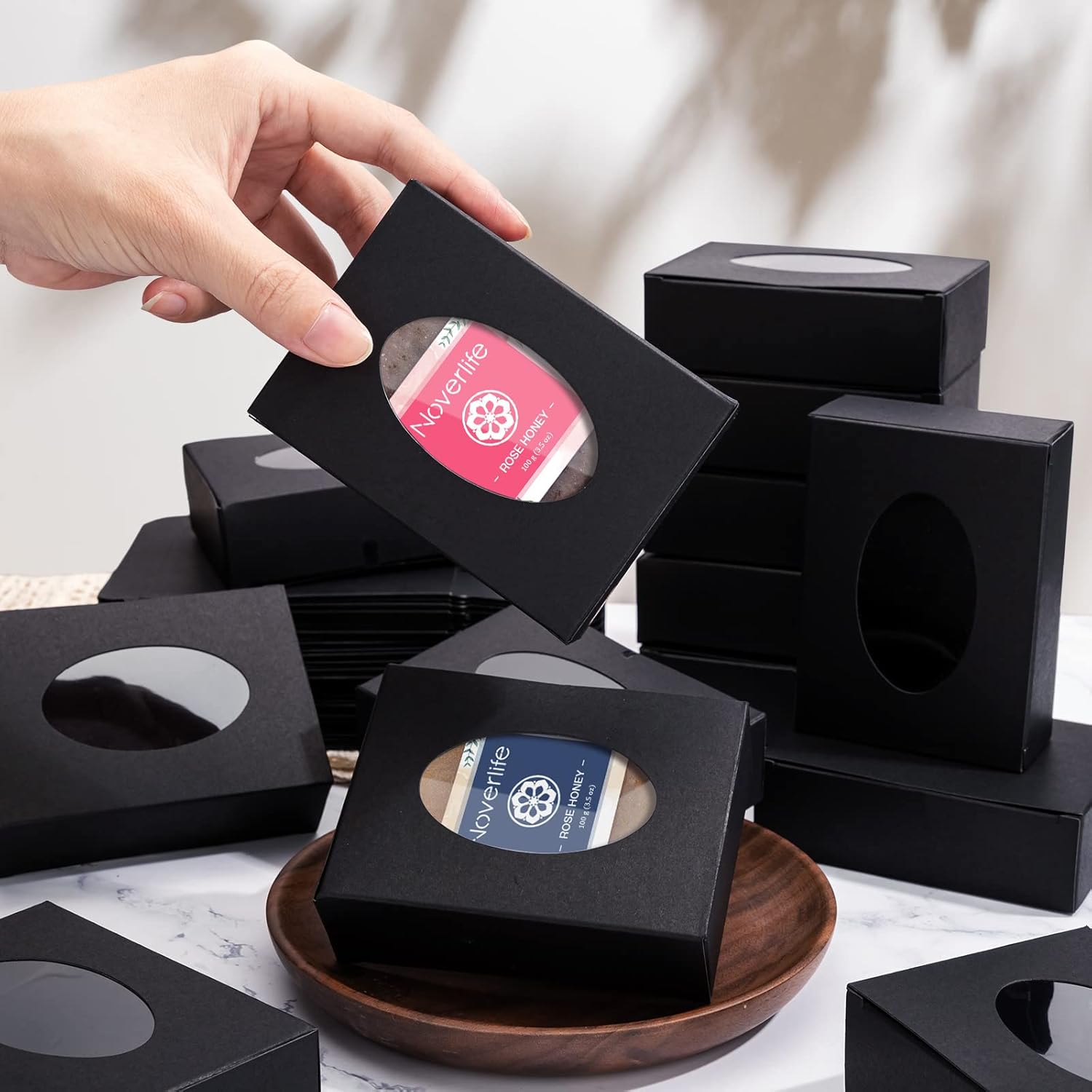 Amazon.com: Udefineit 60PCS Black Soap Packaging Kraft Boxes with Round ...