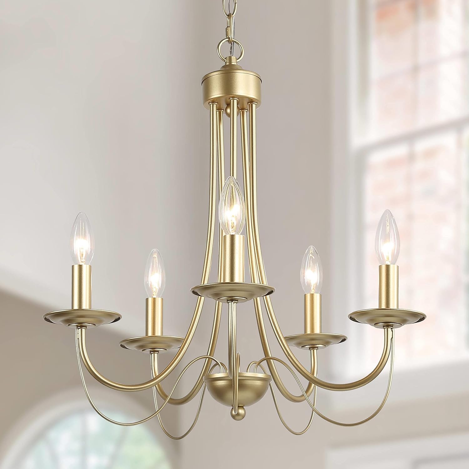 GEPOW Gold Chandeliers, Modern 5-Light Candle Light Fixture for Dining ...