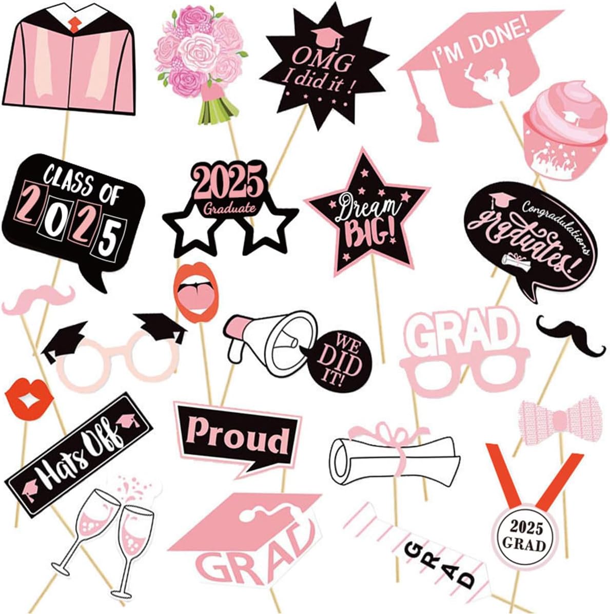 Amazon.com: Pink Graduation Photo Booth Props Set - Pack of 24 ...
