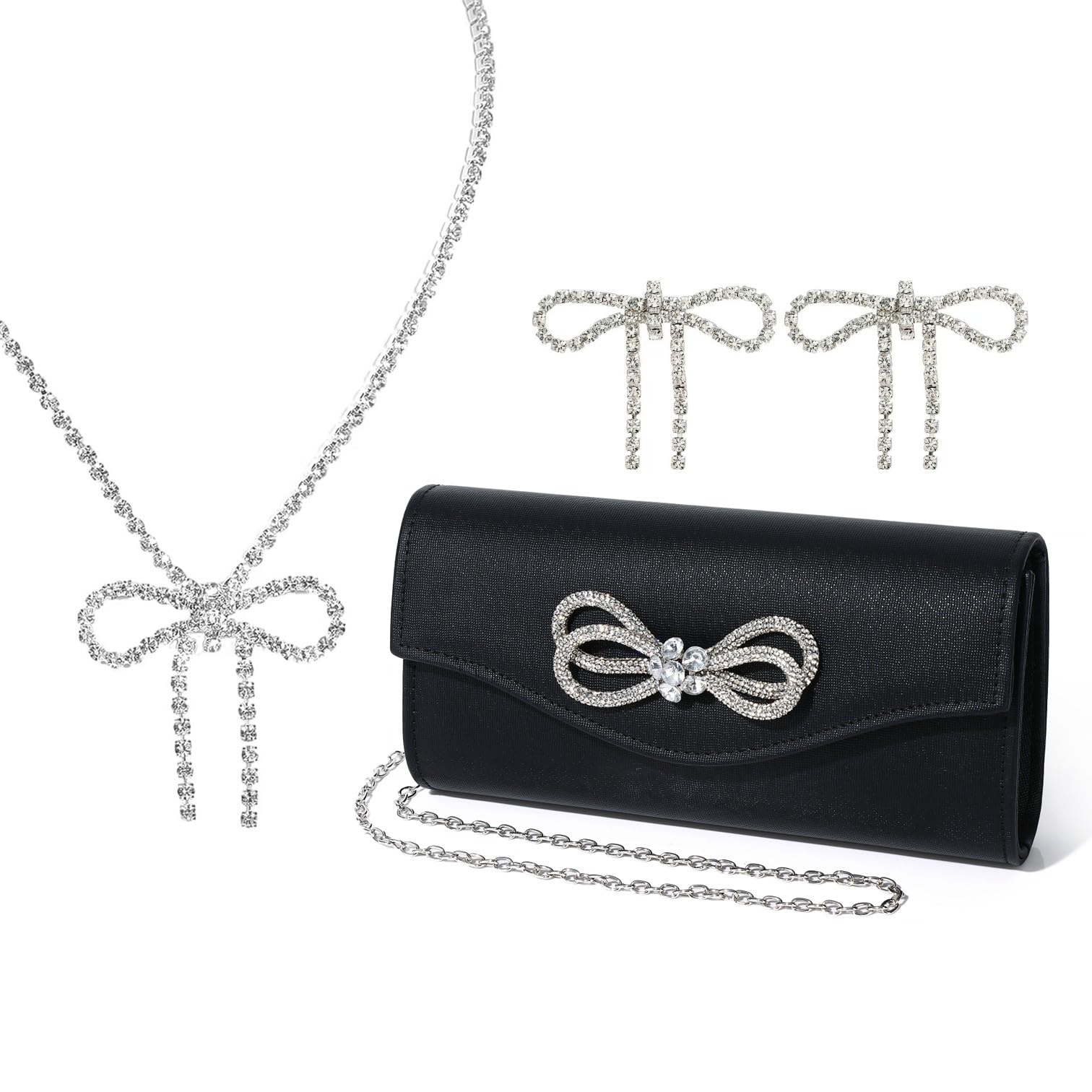 DETARA Elegant Rhinestone Bow Event Bundle: Shiny Crystal Bow Flap ...