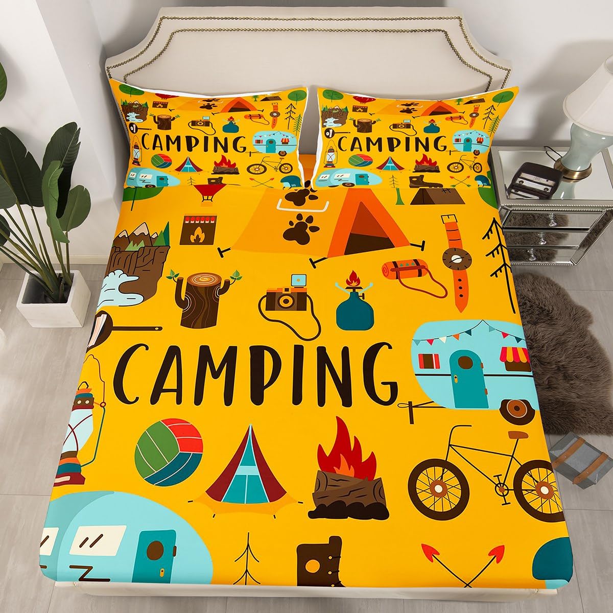 Amazon.com: Twin Bed Sheets for Rv Camper Happy Camping Fitted Sheet ...