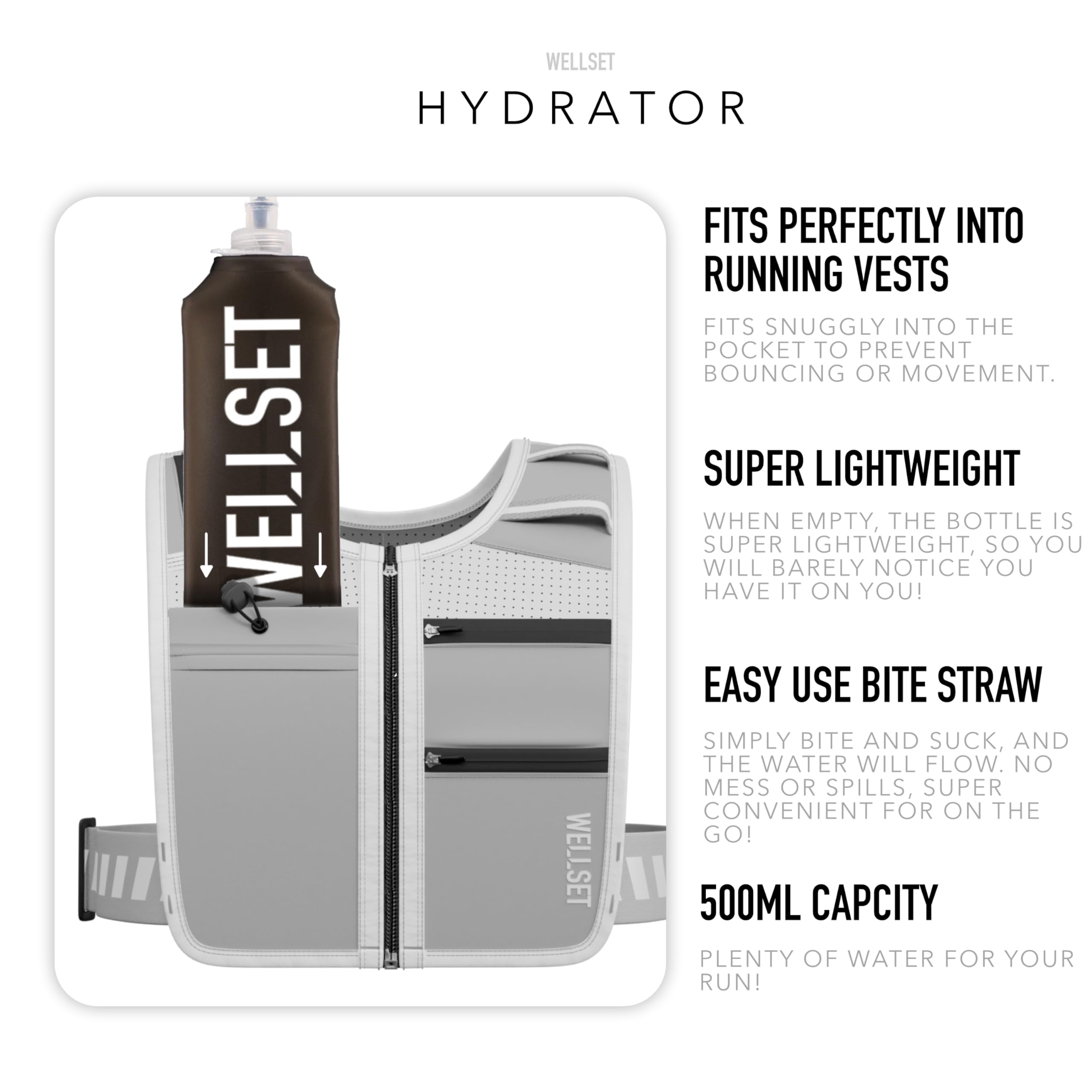 WELLSET Running Water Bottle 500ML – Soft Collapsible Running Bottle ...