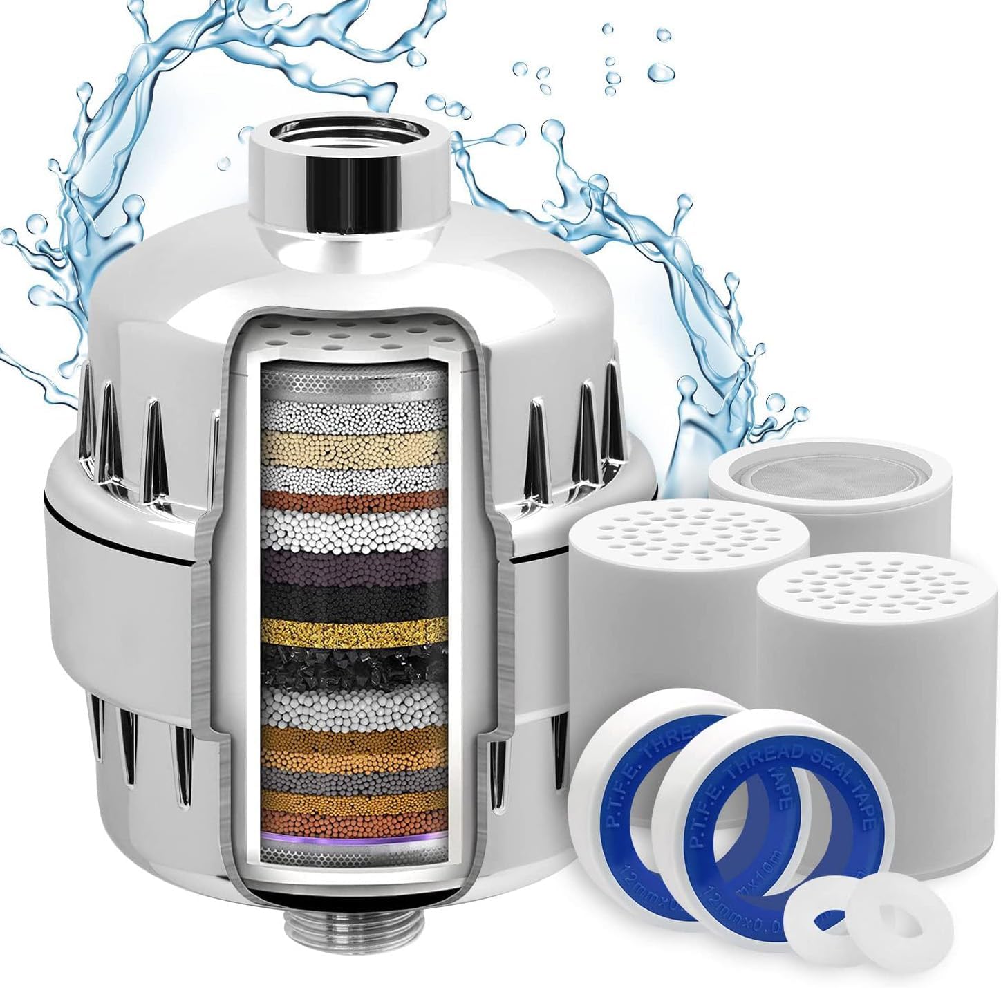 Filtro Regadera, Filtro de Ducha Agua Universal de 20 Etapas,Incluye 3 Cartuchos de Filtro ...